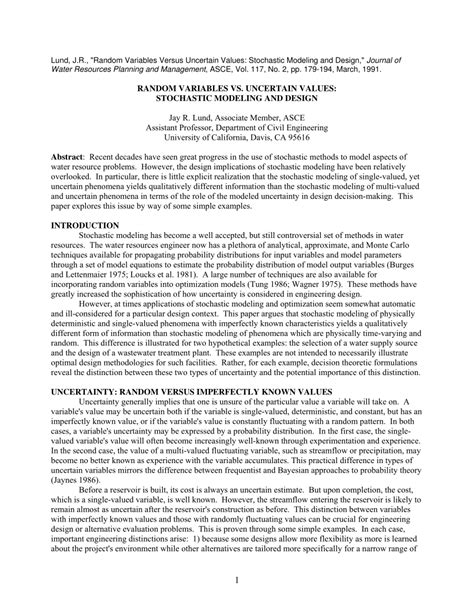 Pdf Random Variables Versus Uncertain Values Stochastic Modeling And