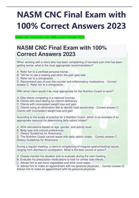 NASM CNC Final Exam With Correct Answers NASM CNC Final Exam With Correct Answers