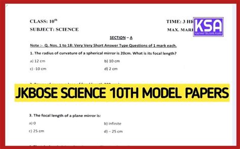 JKBOSE Class 10th Science Model Paper 2024 PDF Download