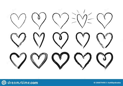 Set Of Doodle Hand Drawn Hearts Cute Sketched Heart Shaped Design