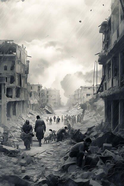 Premium Ai Image Syrian Civil War Devastated Cityscape And Refugees