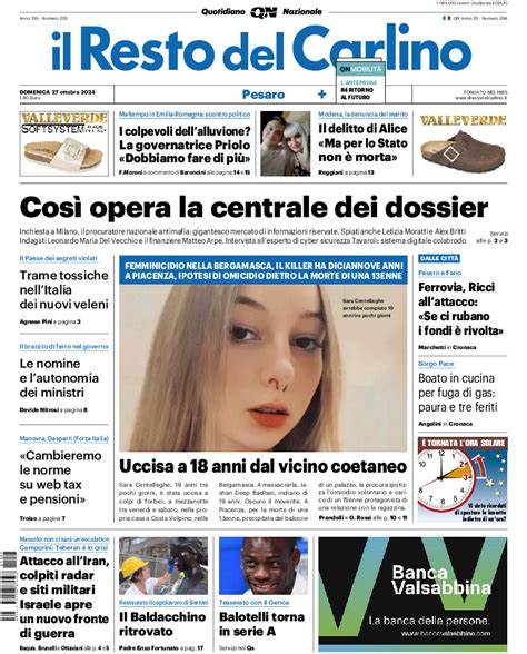 Il Resto Del Carlino Prima Pagina Di Oggi Edizione Pesaro Di