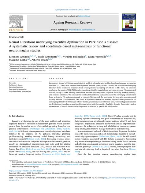 Pdf Neural Alterations Underlying Executive Dysfunction In Parkinson