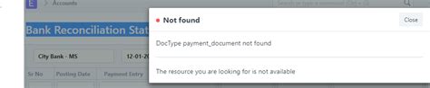 {bug} report bank reconciliation statement drill down click document not found error · issue
