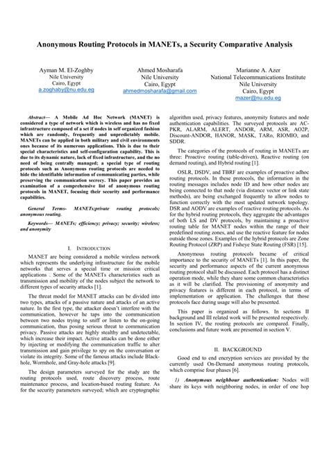 Pdf Anonymous Routing Protocols In Manets A Security Comparative