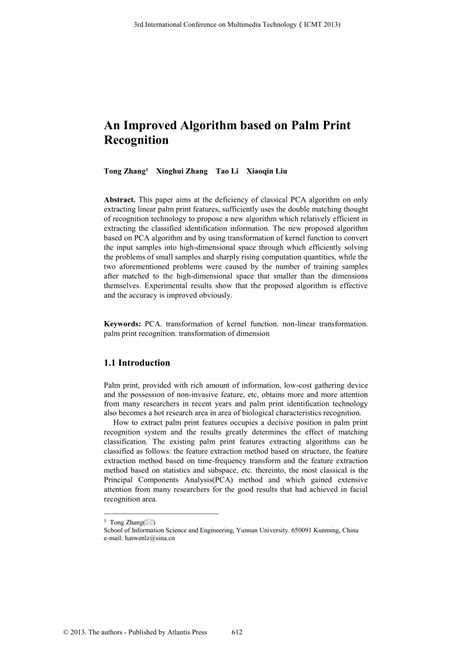 Pdf An Improved Algorithm Based On Palm Print Recognition