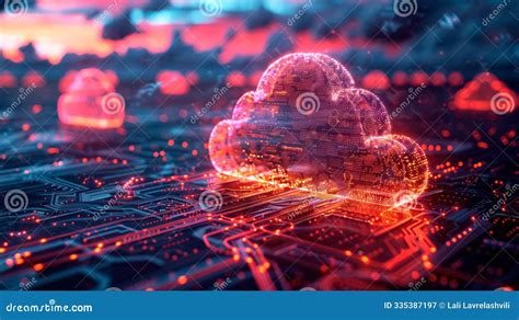 Cloud Computing Technology Concept Futuristic Landscape Illustration Stock Illustration
