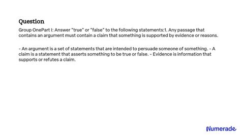 Solved Group Onepart I Answer True Or False To The Following