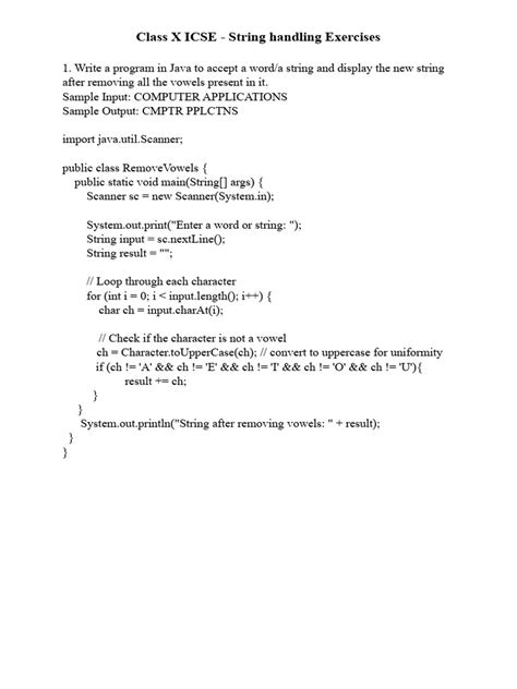 Class X Icse String Handling Exercises Pdf String Computer Science Software Engineering