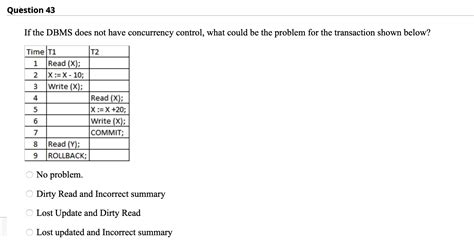Solved Question 43 If The Dbms Does Not Have Concurrency