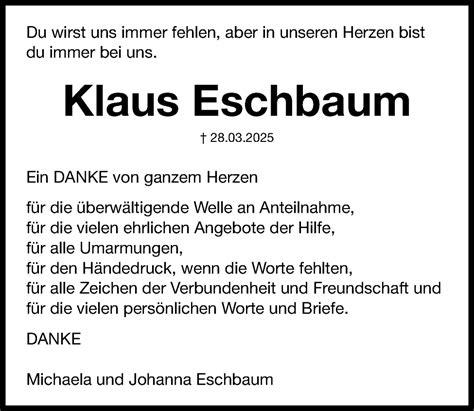 Traueranzeigen Von Klaus Eschbaum Trauer Nn De