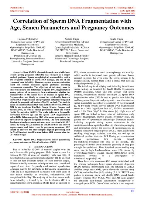 Pdf Correlation Of Sperm Dna Fragmentation With Age Semen Parameters And Pregnancy Outcomes