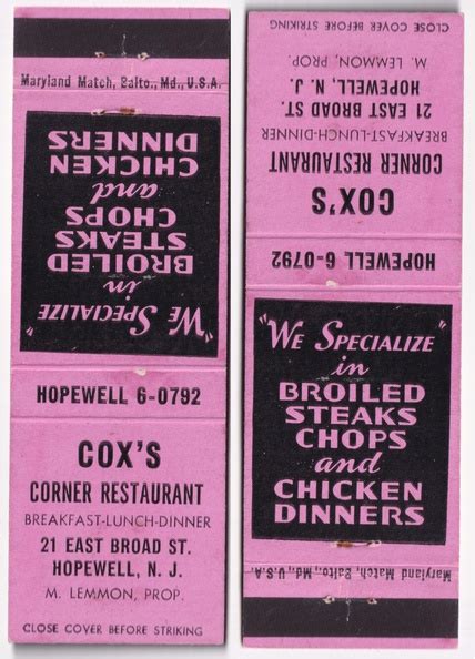 Hw Coxs Corner 19xx Matches Lemmon2 Dd