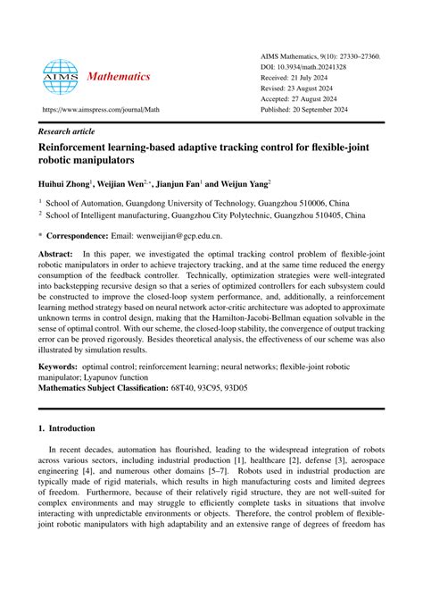Pdf Reinforcement Learning Based Adaptive Tracking Control For Flexible Joint Robotic Manipulators