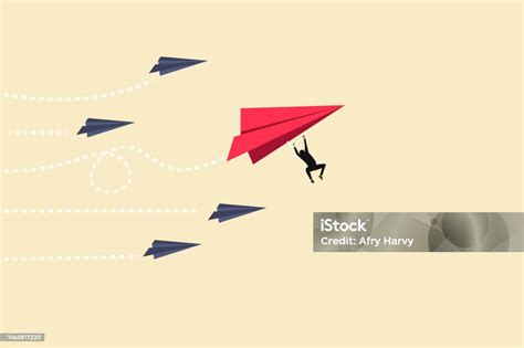 리더십 성공 개념 빨간 종이 비행기 새로운 아이디어 변화 트렌드 용기 창의적인 솔루션 혁신 개념을 다르게 생각하십시오 성장 개념에 대한 스톡 벡터 아트 및 기타 이미지