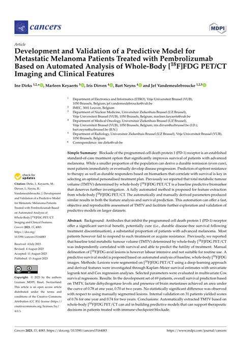 Pdf Development And Validation Of A Predictive Model For Metastatic Melanoma Patients Treated