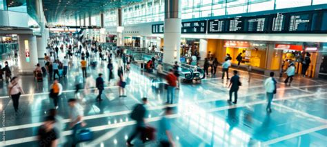 Traveling Concept Crowded Modern Airport Terminal With Travelers