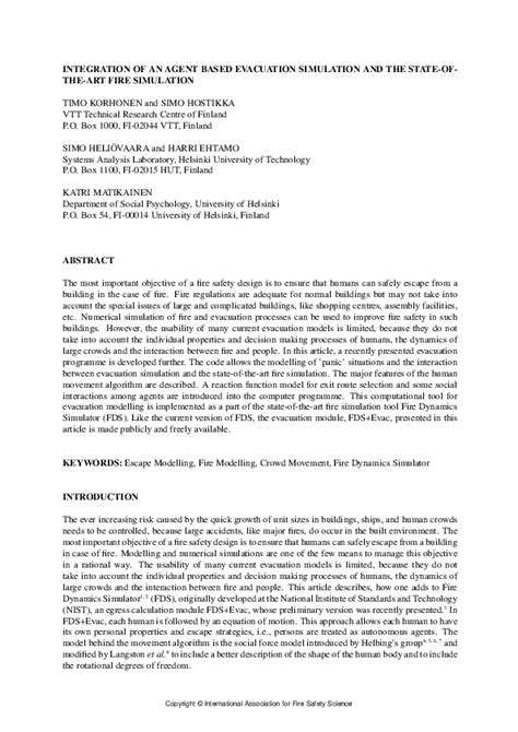 Pdf Integration Of An Agent Based Evacuation Simulation And The State Of The Art Fire