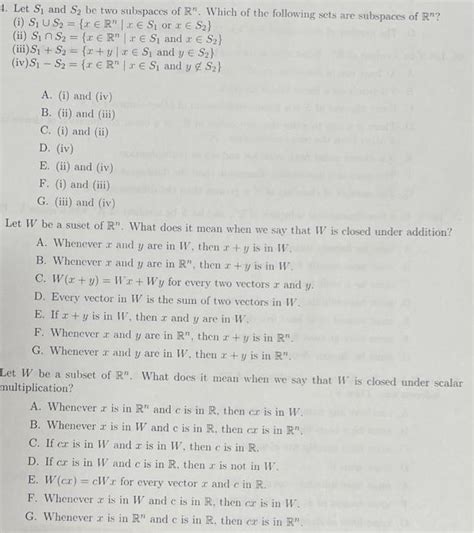 Solved 1 Let S1 And S2 Be Two Subspaces Of Rn Which Of The