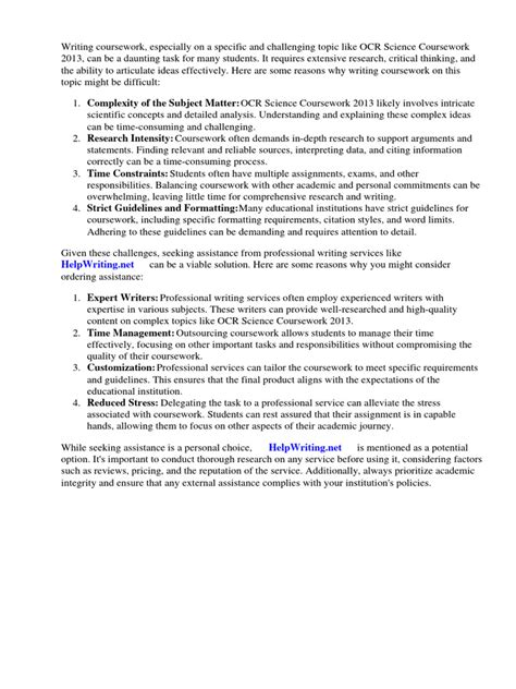 Ocr Science Coursework 2013 Pdf