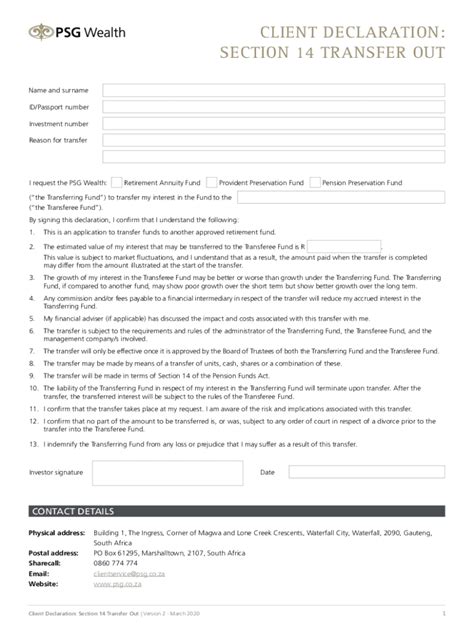 Za Psg Wealth Client Declaration Section 14 Transfer Out Fill