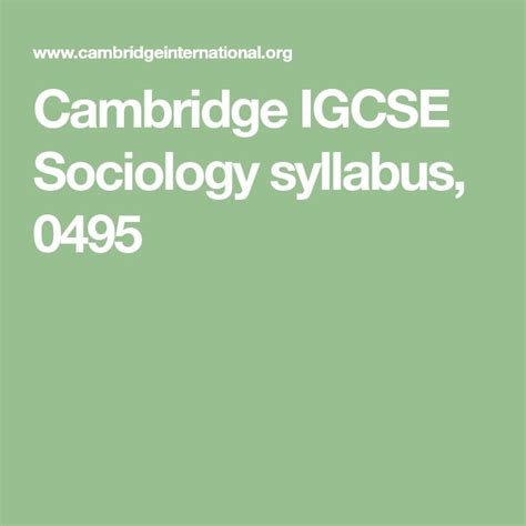 Cambridge Igcse Sociology Syllabus 0495 Cambridge Igcse Sociology