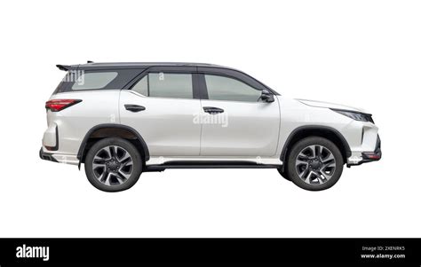 Side View Of Beautiful White Suv Car Is Isolated On White Background