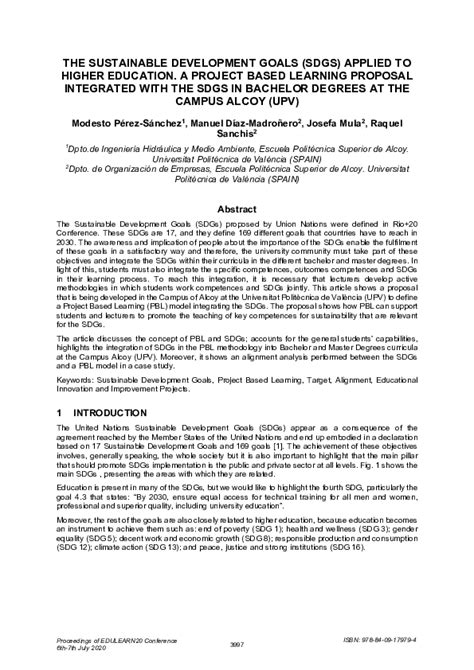 Pdf The Sustainable Development Goals Sdgs Applied To Higher Education A Project Based