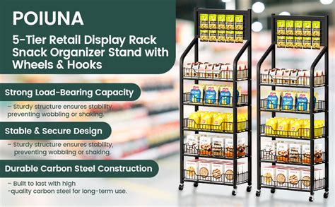 Poiuna 65 5 Tier Snack Rack Display Stand With Hooks