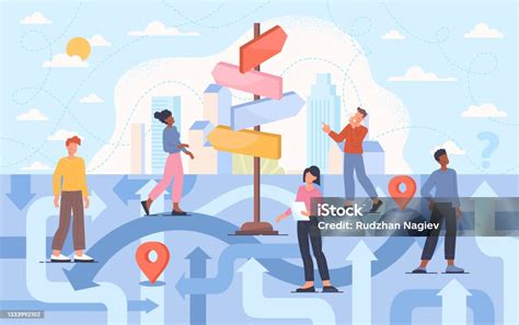 Young Male And Female Characters Are Trying To Find The Right Path