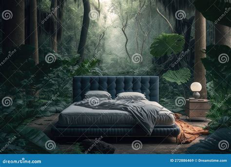 Bed In The Jungle Creative Design Concept Ai Generation Royalty Free