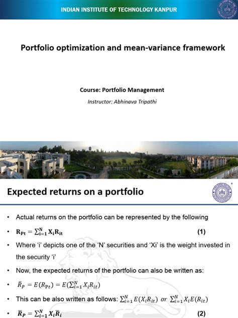 portfolio optimization and mean variance framework l1 final ppt