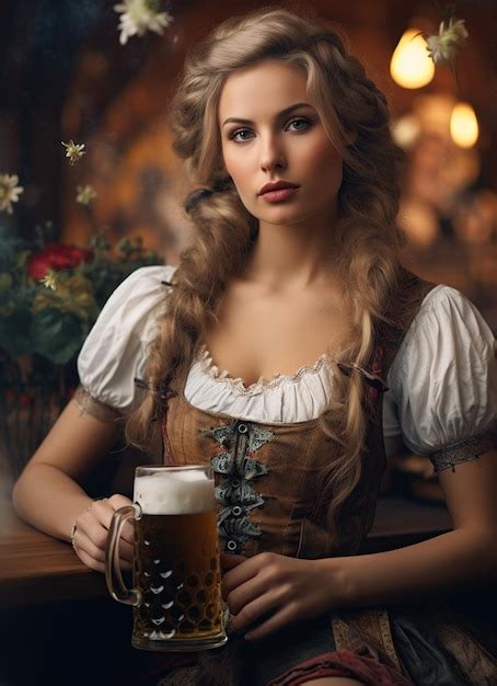 Premium Ai Image Girl Celebrating Oktoberfest With Beer