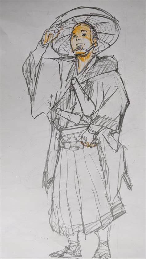 退路断ったのは良いけど退路に忘れ物してきちゃった on Twitter 旅装の侍を描いたのですが途中で飽きてしまった https