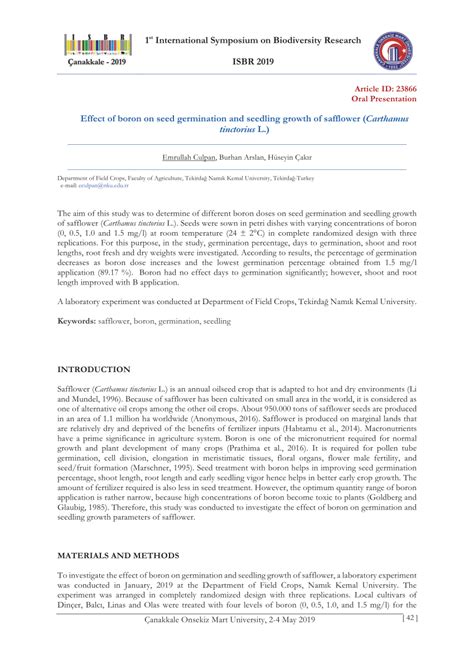 Pdf Effect Of Boron On Seed Germination And Seedling Growth Of