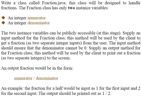 Solved Write A Class Called Fractionjava This Class Will Be Designed