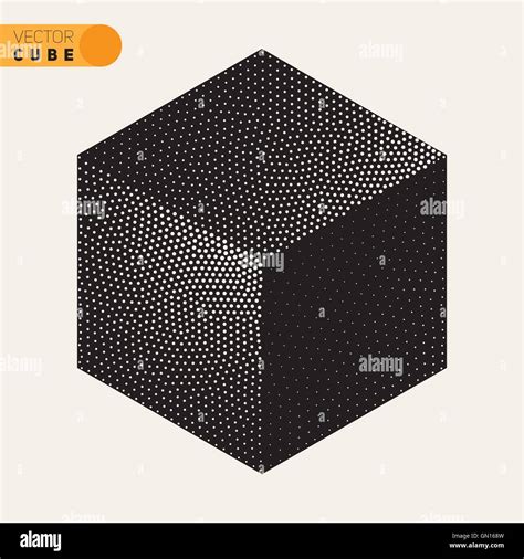 Vector Black And White Dotted Isometric Cube Shape Stippling Halftone