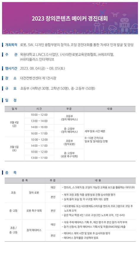 2023 창의콘텐츠 메이커 경진대회 경진대회 로봇융합페스티벌