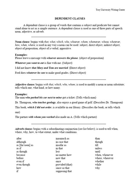 Dependent Clauses Pdf Adverb Clause