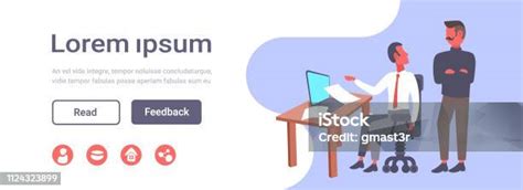 직장 두 사업가 개념 수평 평면 복사 공간을 브레인 스토밍 하는 성공적인 팀웍을 협력에서 노트북을 사용 하 여 프로젝트를 논의 하는 실업가 2명에 대한 스톡 벡터 아트 및