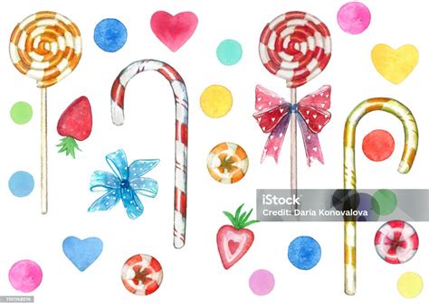 나비와 하트와 빨간색과 노란색 소용돌이 롤리팝 빠는 막대기로 만든 과자 요소의 큰 세트 공휴일에 대한 스톡 벡터 아트 및 기타 이미지 공휴일 나비매듭 나선형 Istock