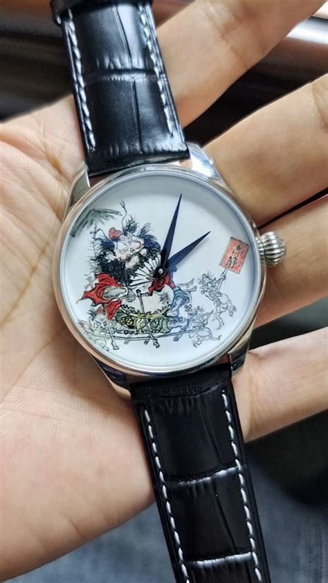 微繪琺瑯手錶中國水墨風國畫鍾馗出巡圖自動機械手錶 Taobao