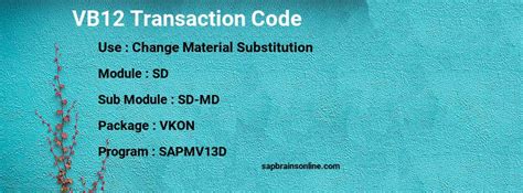 VB SAP Tcode For Change Material Substitution