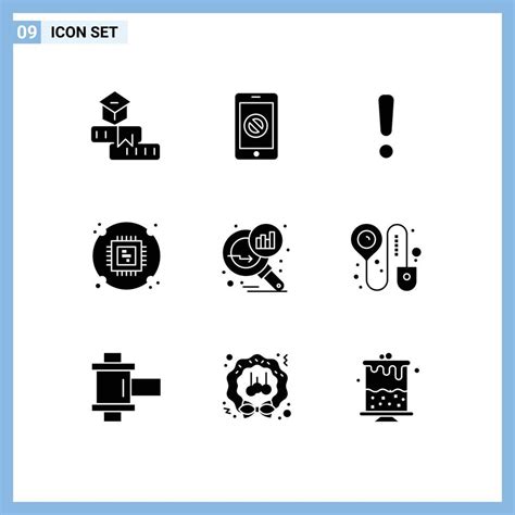 9 Universal Solid Glyph Signs Symbols Of Hardware Cpu No Chip Warning Editable Vector Design