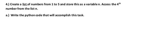 Solved Create A List Of Numbers From To And Store Chegg