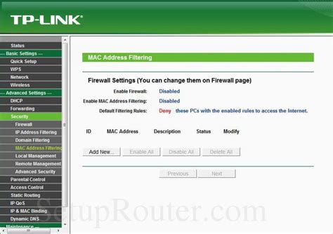 TP Link TL WR720N Screenshot MAC Address Filtering