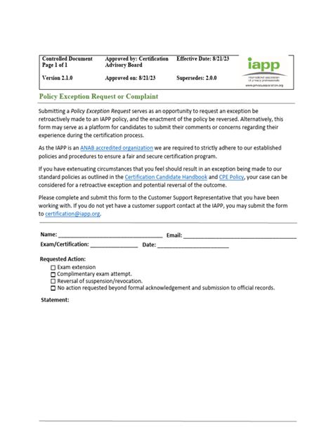 Policy Exception Request Or Complaint Pdf