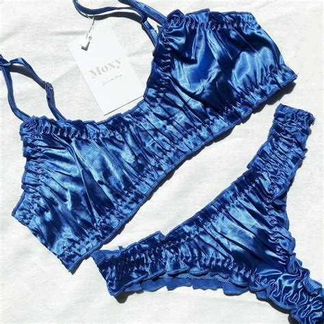 Navy Blue Lingerie Set Royal Blue Ruffled Silk Lingerie Moxy