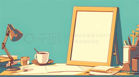 插画ai数字艺术 相框旁边的台灯手绘插画 Ai平面元素免费下载png格式4368像素编号70687934 千图网