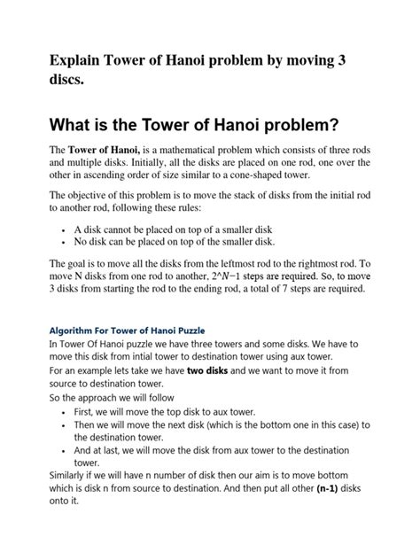 Explain Tower Of Hanoi Problem By Moving 3 Discs Pdf Language Arts